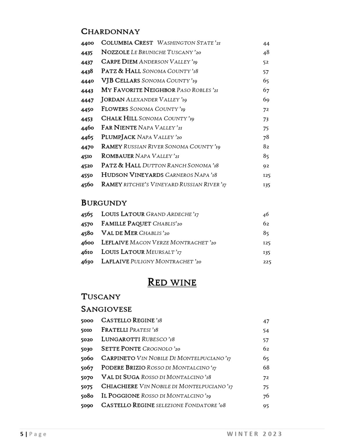 Wine Menu – Cafe Lucci