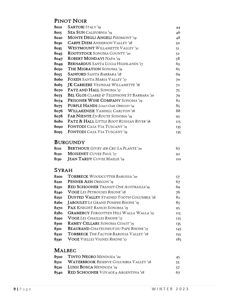 Wine Menu – Cafe Lucci