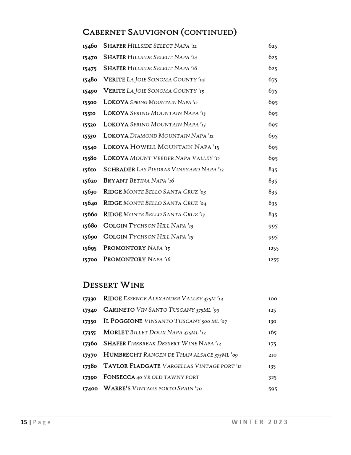 Wine Menu – Cafe Lucci