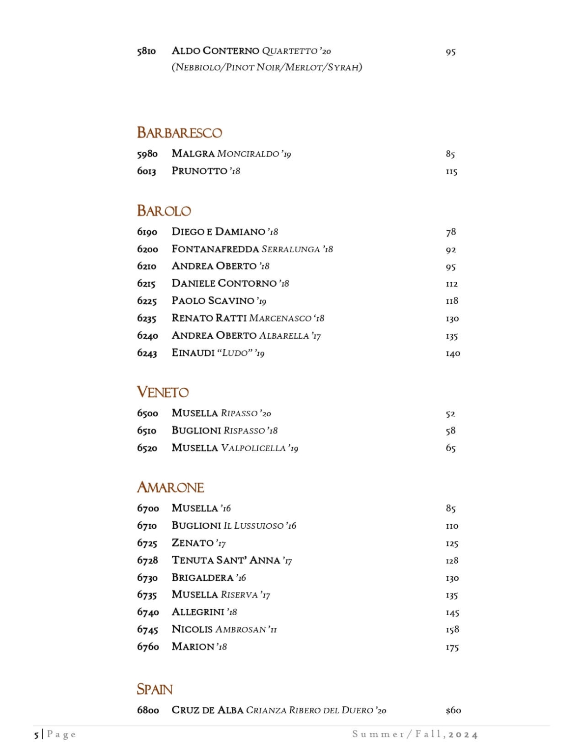 Wine Menu – Cafe Lucci